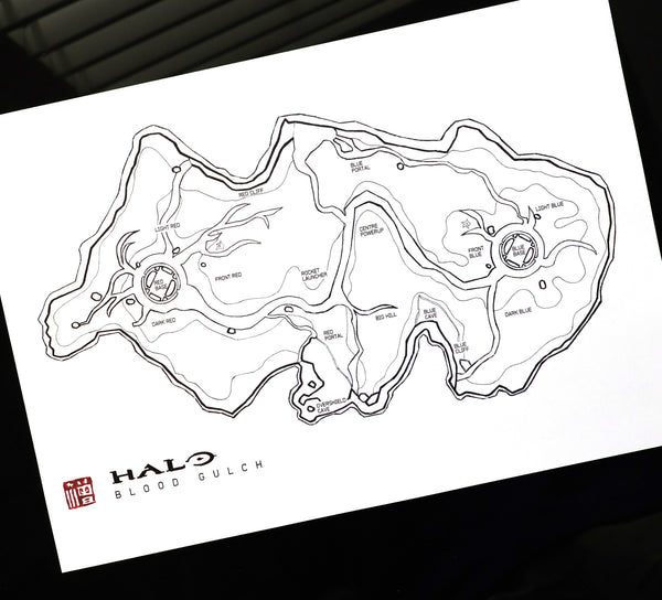 Halo Art Print – Blood Gulch Map Diagram | Halo Fan Art Poster – Artysn ...